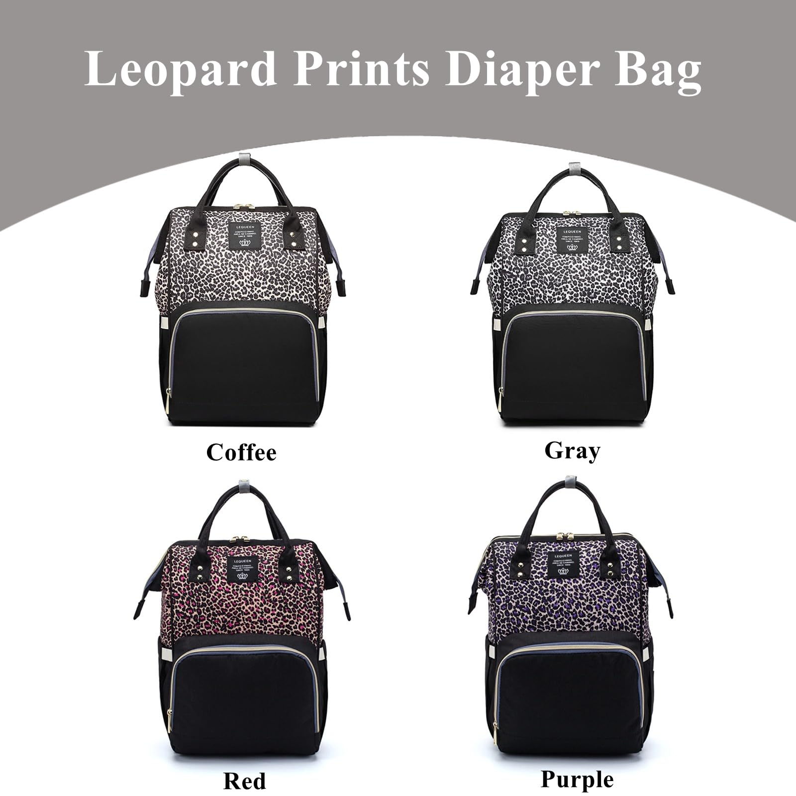 Armbq Leopard Print Diaper Bag Backpack Multi-Function Diaper Bag for Baby Care Waterproof Travel Baby Bag for Mom Coffee