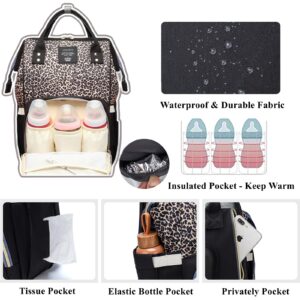 Armbq Leopard Print Diaper Bag Backpack Multi-Function Diaper Bag for Baby Care Waterproof Travel Baby Bag for Mom Coffee