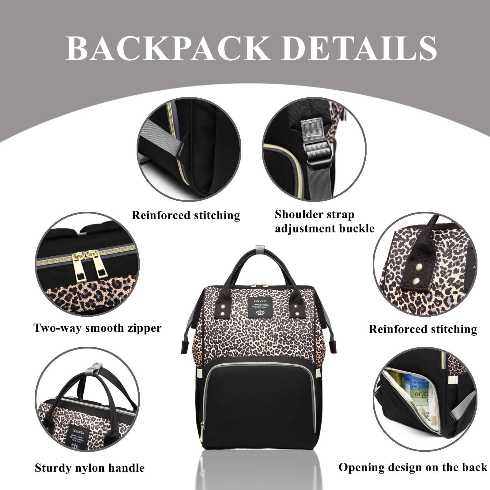 Armbq Leopard Print Diaper Bag Backpack Multi-Function Diaper Bag for Baby Care Waterproof Travel Baby Bag for Mom Coffee