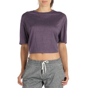 icyzone Open Back Workout Top Shirts - Yoga t-Shirts Activewear Exercise Crop Tops for Women (M, Plum Purple)