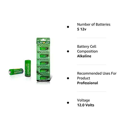 【5-Year Warranty】SURPOWER A23 23A 23AE 12v Alkaline Battery A23s -5 Pack