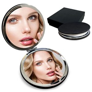 bellejiu compact travel makeup magnifying mirror small portable folding mirror with handheld and easy to carry black