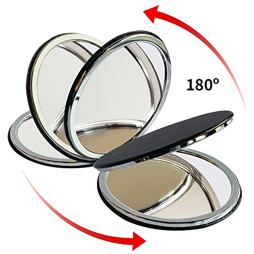 BelleJiu Compact Travel Makeup Magnifying Mirror Small Portable Folding Mirror with Handheld and Easy to Carry Black