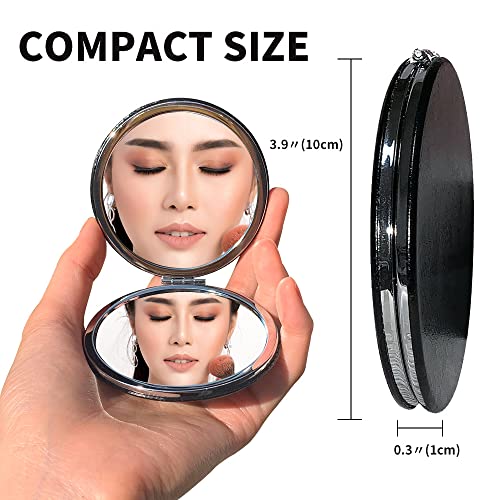 BelleJiu Compact Travel Makeup Magnifying Mirror Small Portable Folding Mirror with Handheld and Easy to Carry Black