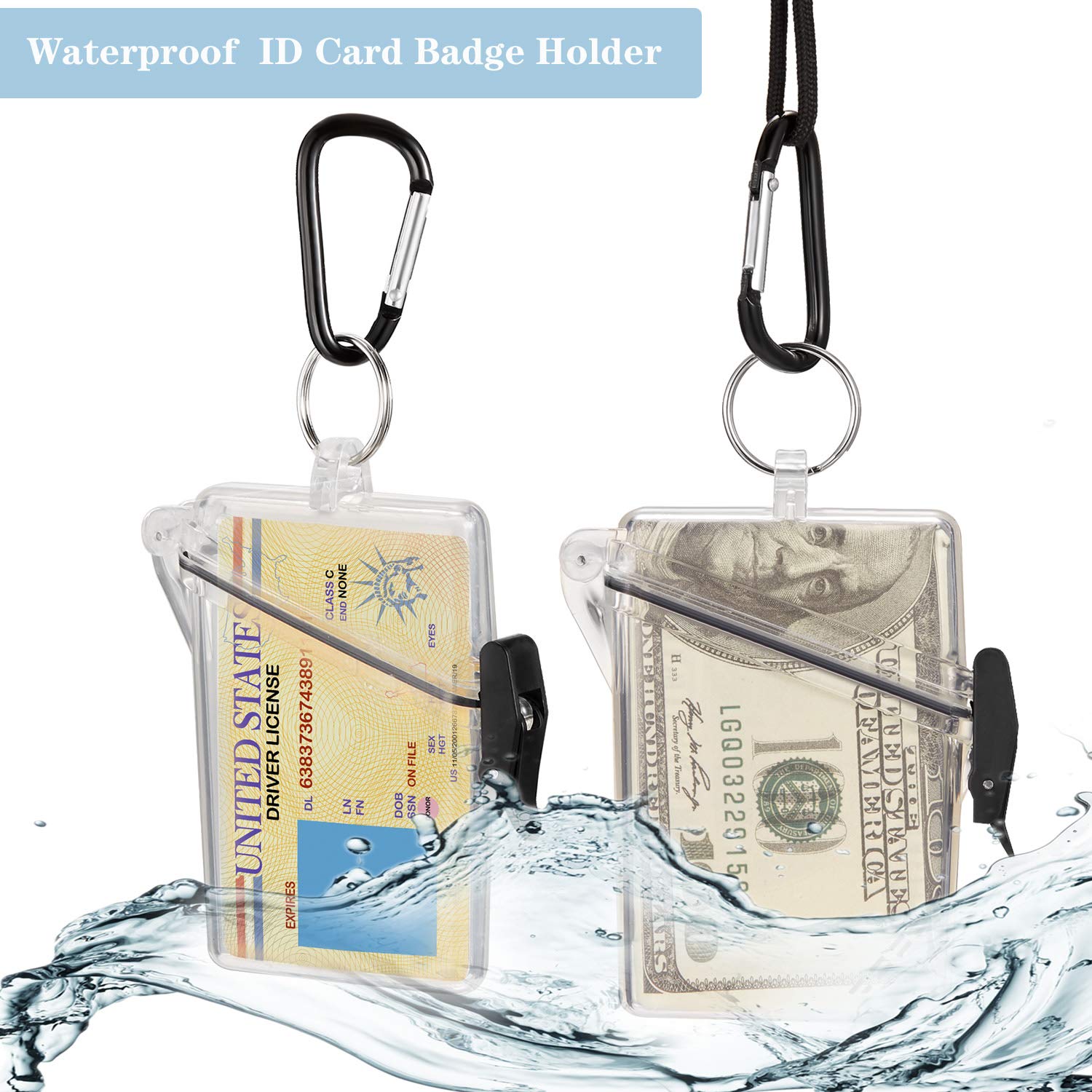 3 Pack Waterproof ID Badge Holder Case Waterproof Sports Case Vertical Badge Holders with Lanyard and Keychain