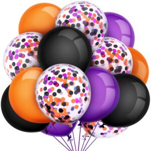 tatuo 80 pieces halloween balloons set confetti balloons latex balloons for birthday baby shower wedding graduation 4th of july decorations, 12 inch (black, orange, purple)