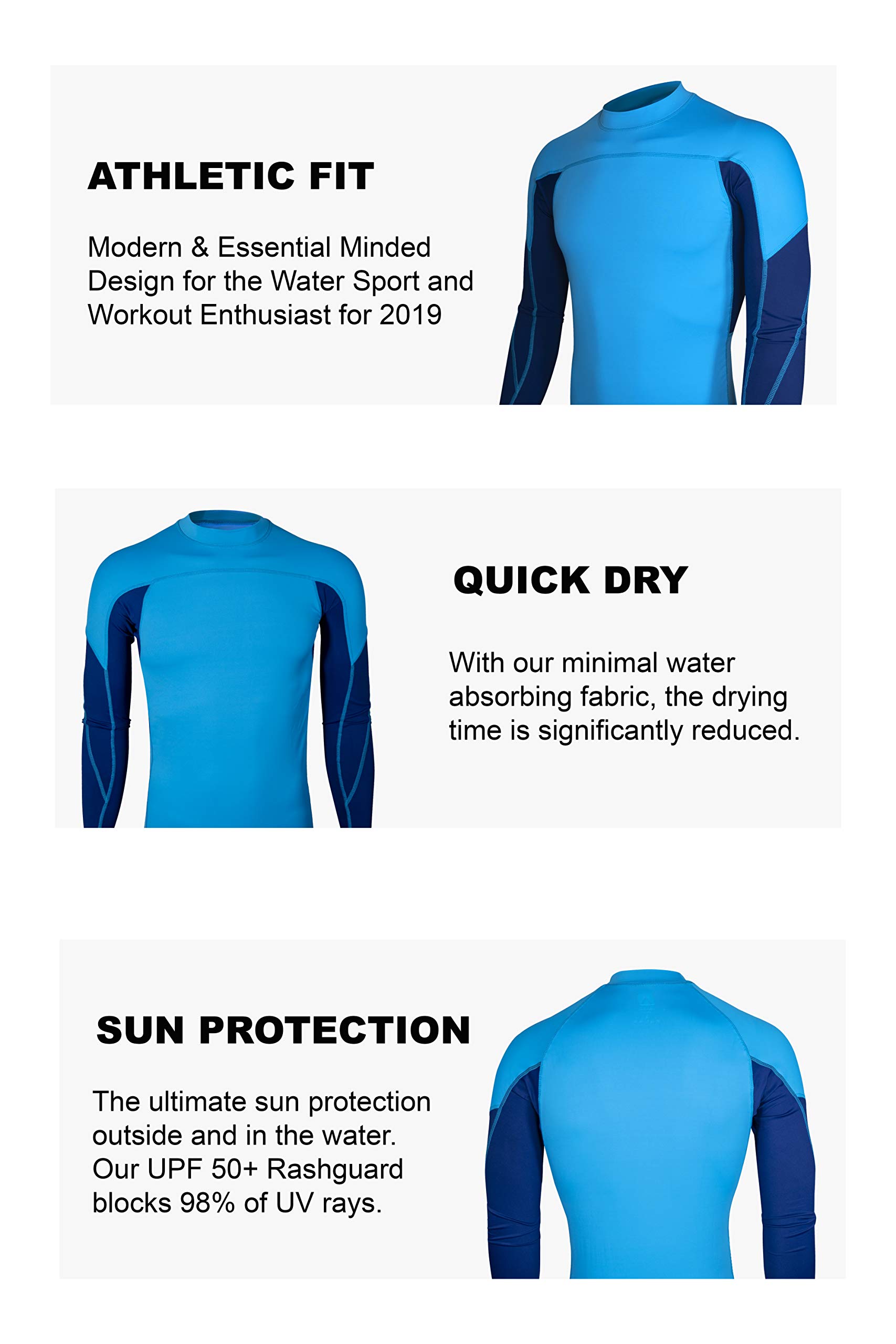 ALLEZ Men's Rash Guard Swim Shirts UPF 50+ UV Sun Protection Long Sleeve Shirts Lightweight Quick Dry Surf Fishing Shirts for Men (Blue&Navy,M)