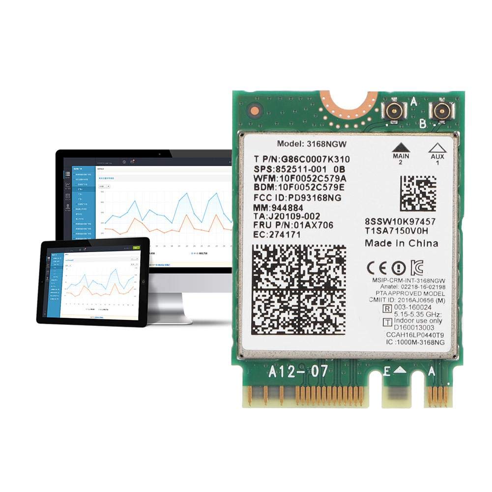 Network Card, Wi-Fi Network Adapter Card for Intel Internet 3168NGW Wireless-AC Dual Band WiFi Network Card with Bluetooth 4.2