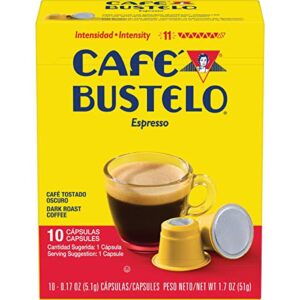 café bustelo espresso dark roast coffee, 10 count capsules for espresso machines, 11 intensity (packaging may vary)