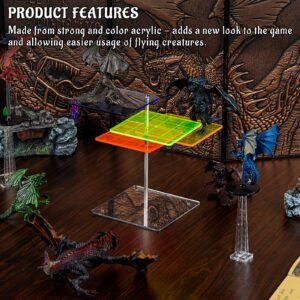 3D Combat Risers Set Colored Acrylic Connected by Metal Pillars Flying Miniature Flight Stand with 1 Inch SquareGrid Great Wargame Space for D&D and Other Tabletop RPG