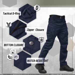 TACVASEN Military-Style Cargo Pants Waterproof Hiking Pants Men Breathable Combat Pants Shooting Pants Men Lightweight Water Resistant Pants Navy