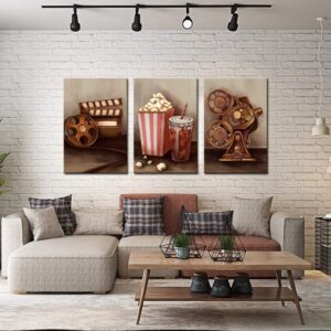 sechars - Extra Large 3 Piece Painting Wall Art Film Reels Popcorn Filmmaking Canvas Art Modern Movie Theater Media Room Decor (24x36inchesx3pcs)