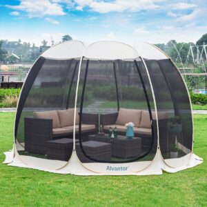 alvantor screen house room camping tent outdoor canopy pop up sun shade hexagon shelter mesh walls not waterproof 10'x10' beige patent pending