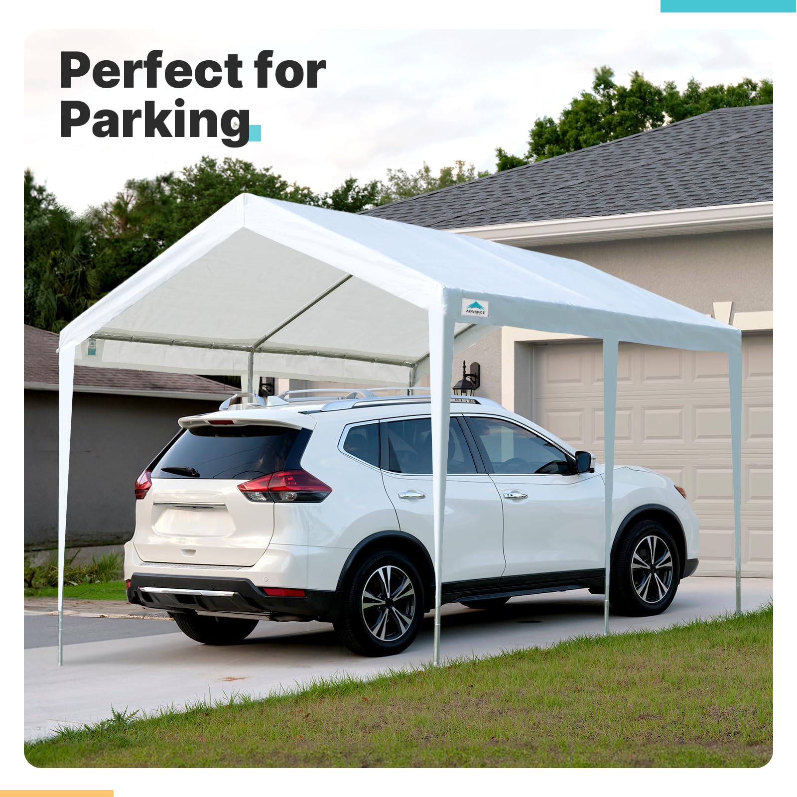 ADVANCE OUTDOOR Adjustable 10x20 ft Heavy Duty Carport Car Canopy Garage Boat Shelter Party Tent, Adjustable Height from 9.5 ft to 11 ft, White