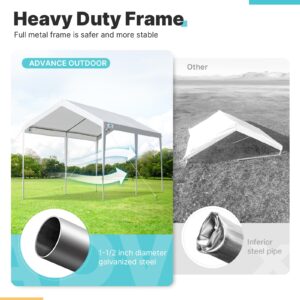 ADVANCE OUTDOOR Adjustable 10x20 ft Heavy Duty Carport Car Canopy Garage Boat Shelter Party Tent, Adjustable Height from 9.5 ft to 11 ft, White