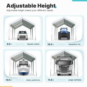 ADVANCE OUTDOOR Adjustable 10x20 ft Heavy Duty Carport Car Canopy Garage Boat Shelter Party Tent, Adjustable Height from 9.5 ft to 11 ft, White