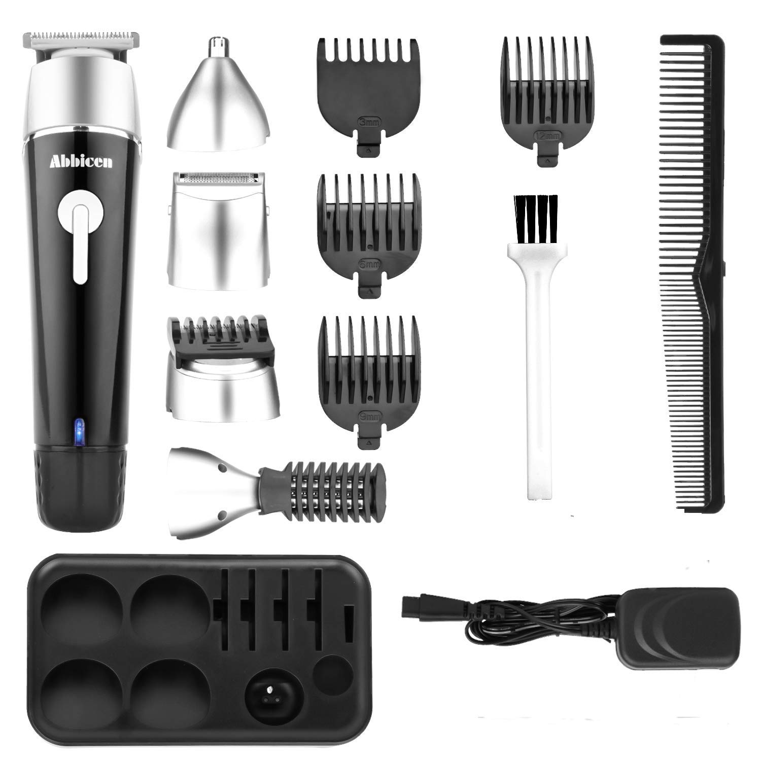 Abbicen New 5 in 1 Multi-functional Beard Trimmer Men's Grooming Kit Dual Shaver Body Trimmer Precision Nose & Ear Trimmer Waterproof Recharqeable Cordless (Black)