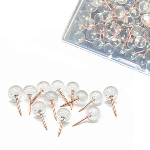 liphontcta fitulabo rose gold push pins thumb tacks, transparent plastic round head map tacks for hanging pictures, posters, documents, wall maps on walls and bulletin boards (100)