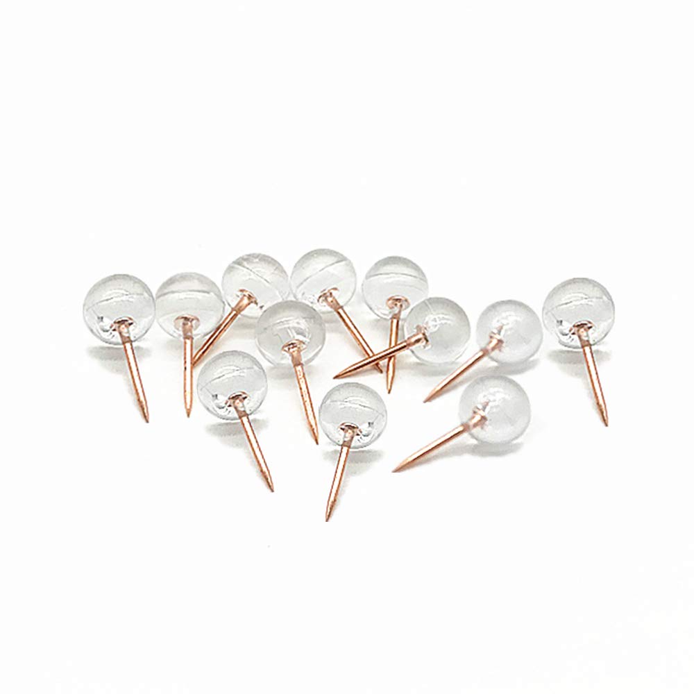 Liphontcta FITULABO Rose Gold Push Pins Thumb Tacks, Transparent Plastic Round Head Map Tacks for Hanging Pictures, Posters, Documents, Wall Maps On Walls and Bulletin Boards (100)