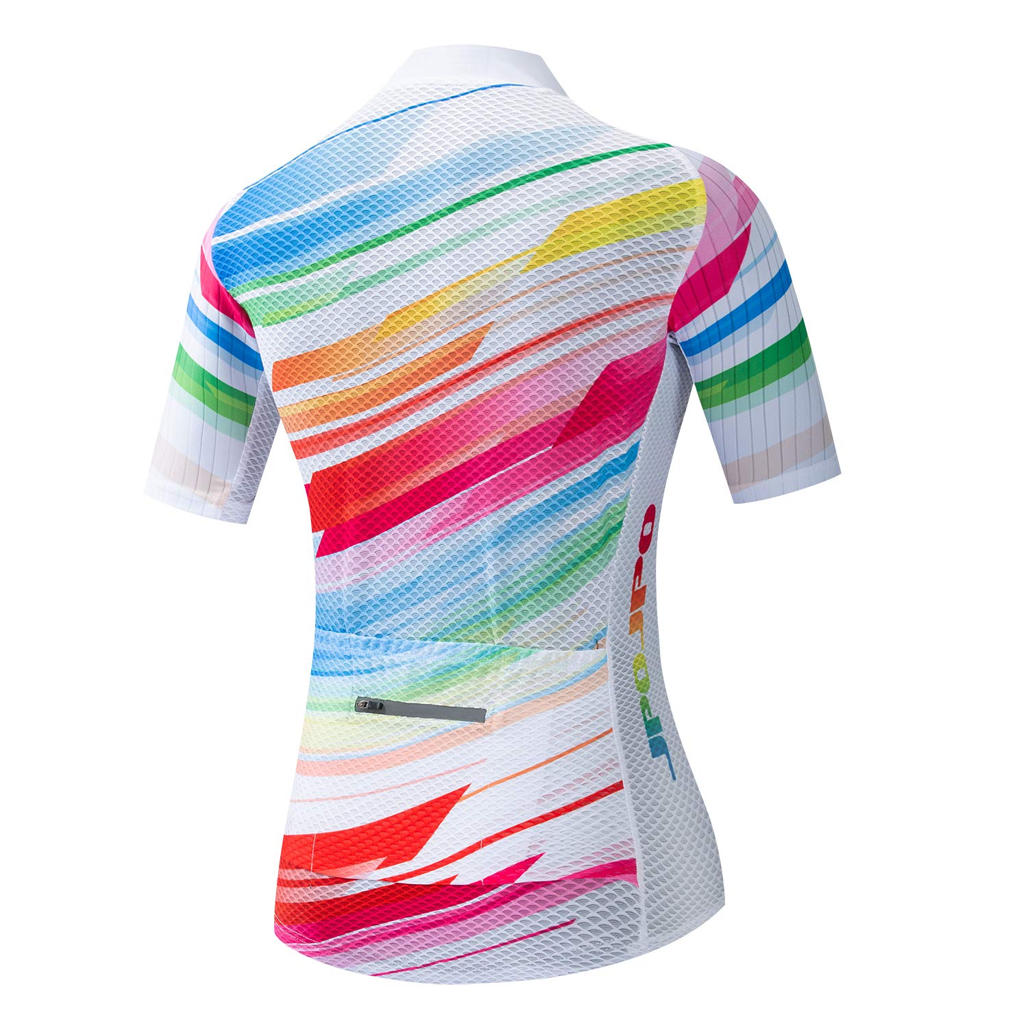 Weimostar Women's Cycling Jersey Short Sleeve Bike Biking Shirts Full Zipper Bicycle Tops Cycling Clothes Pockets Reflective Rainbow White Size XXL