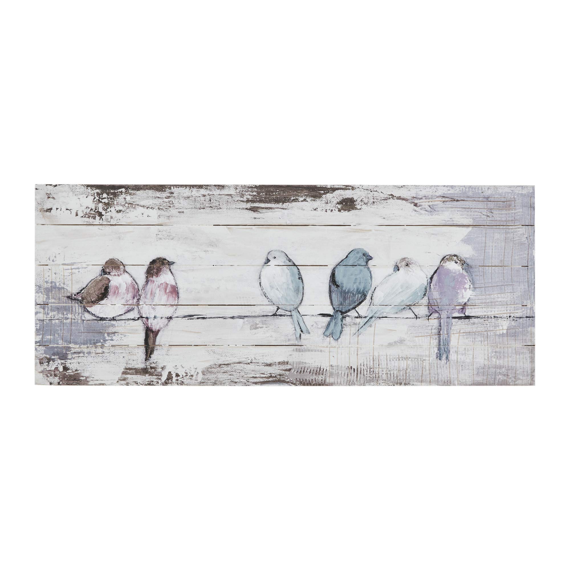 Madison Park Perched Birds Wall Art Living Room Décor - Hand Painted Wood Plank, Home Accent Farmhouse Bathroom Decoration White/Grey,30"W x 12"H x 1.5"D