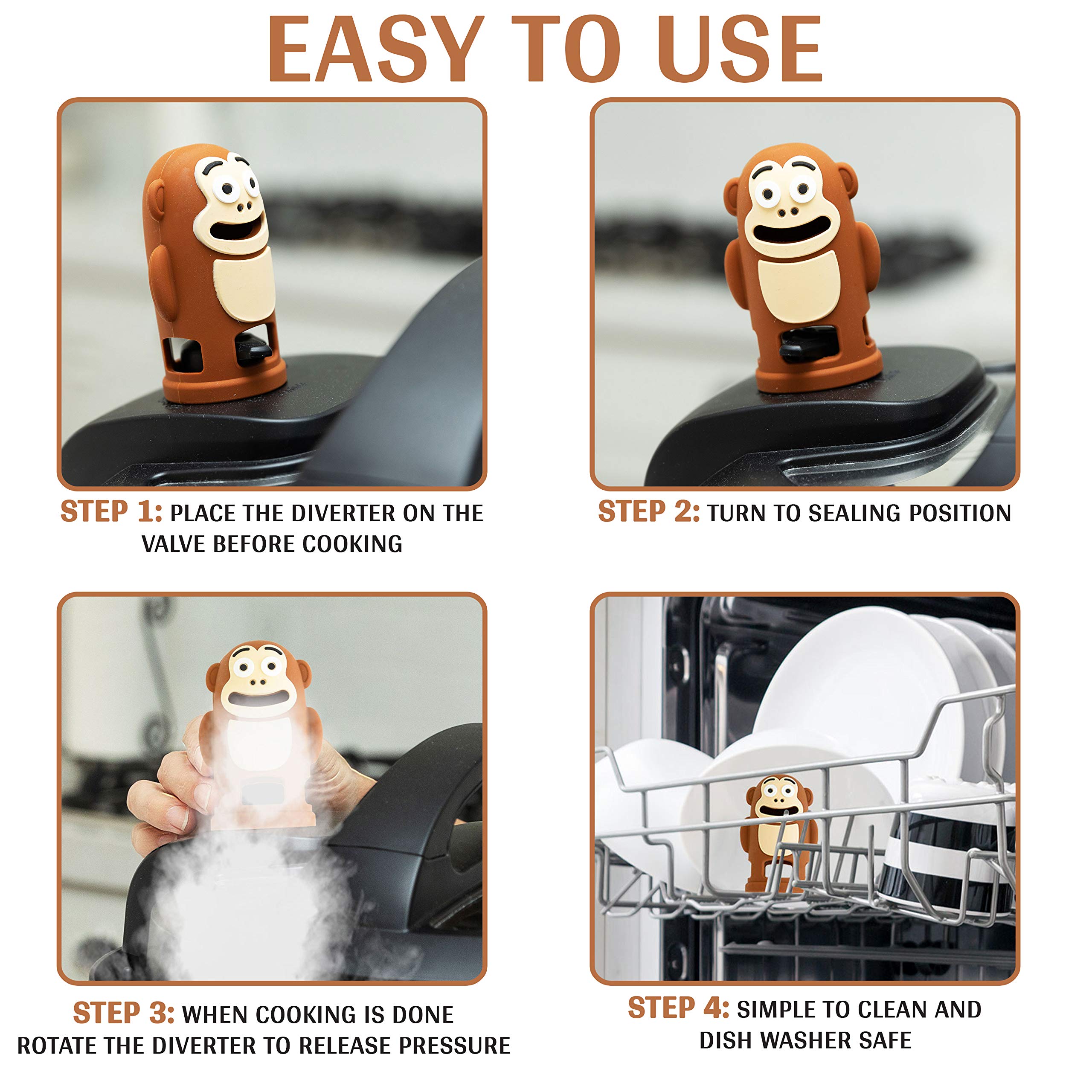 Cute Monkey steam diverter Accessories - Compatible with Instant Pot 3/5 & 6 Qt Steam Diverter - Release Valve Tool - Best Kitchen accessory