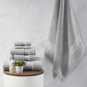 madison park signature splendor luxury 100% cotton bathroom towel set - soft, plush 1000 gsm heavyweight hotel quality, zero twist, highly absorbent, quick dry, multi sizes, grey 6 piece