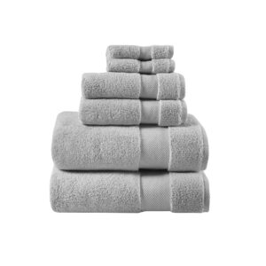 Madison Park Signature Splendor Luxury 100% Cotton Bathroom Towel Set - Soft, Plush 1000 GSM Heavyweight Hotel Quality, Zero Twist, Highly Absorbent, Quick Dry, Multi Sizes, Grey 6 Piece