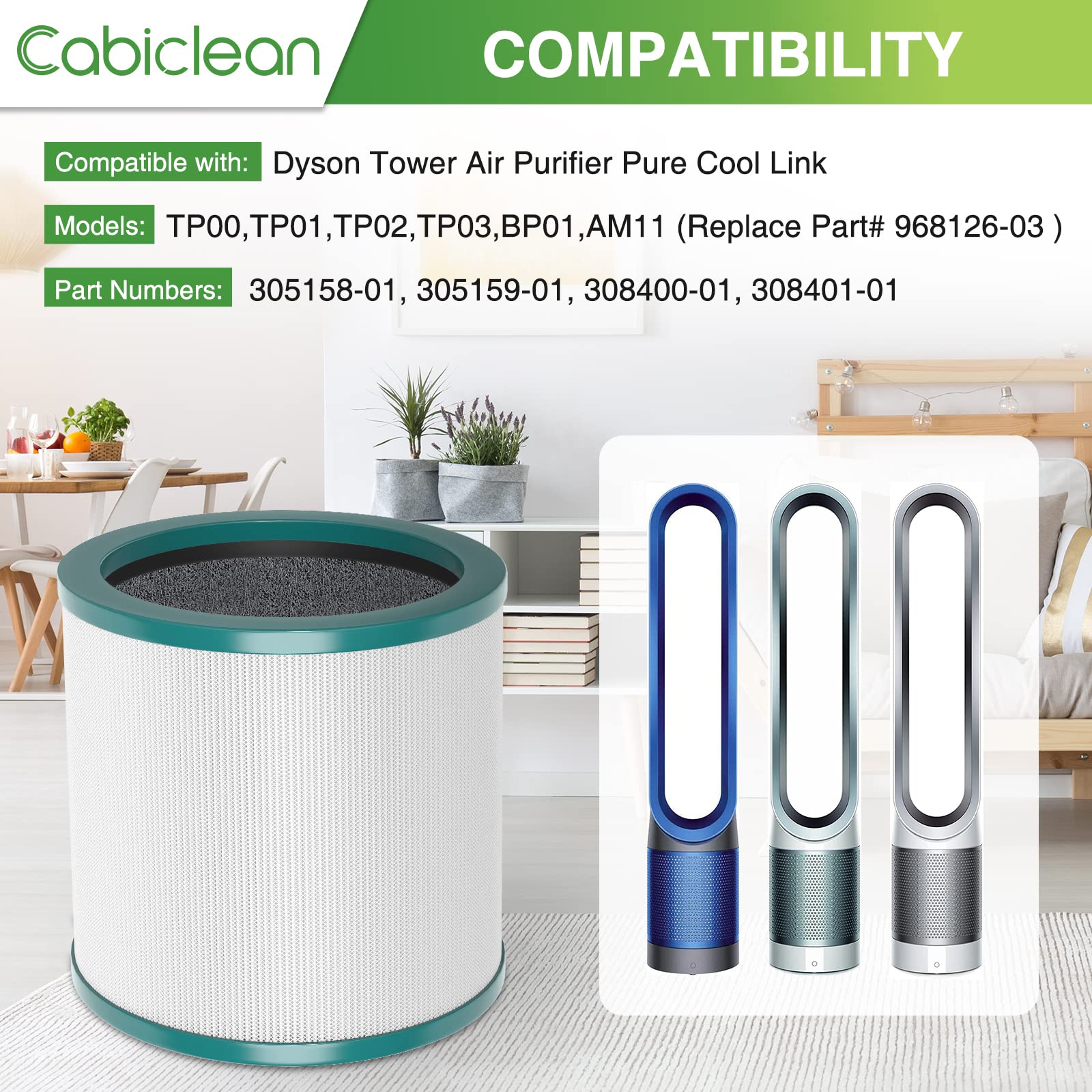 TP01 HEPA Filter Replacement Compatible with Dyson Tower Purifier Pure Cool Link TP01, TP02, TP03, AM11, BP01 Models, Compare to Part # 968126-03 (Pack of 2)