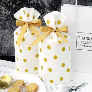 Elwish 24pcs Treat Bags Party Favor Bags Gold Plastic Drawstring Candy Goodies Food Storage Bags Gift Wrapping Package