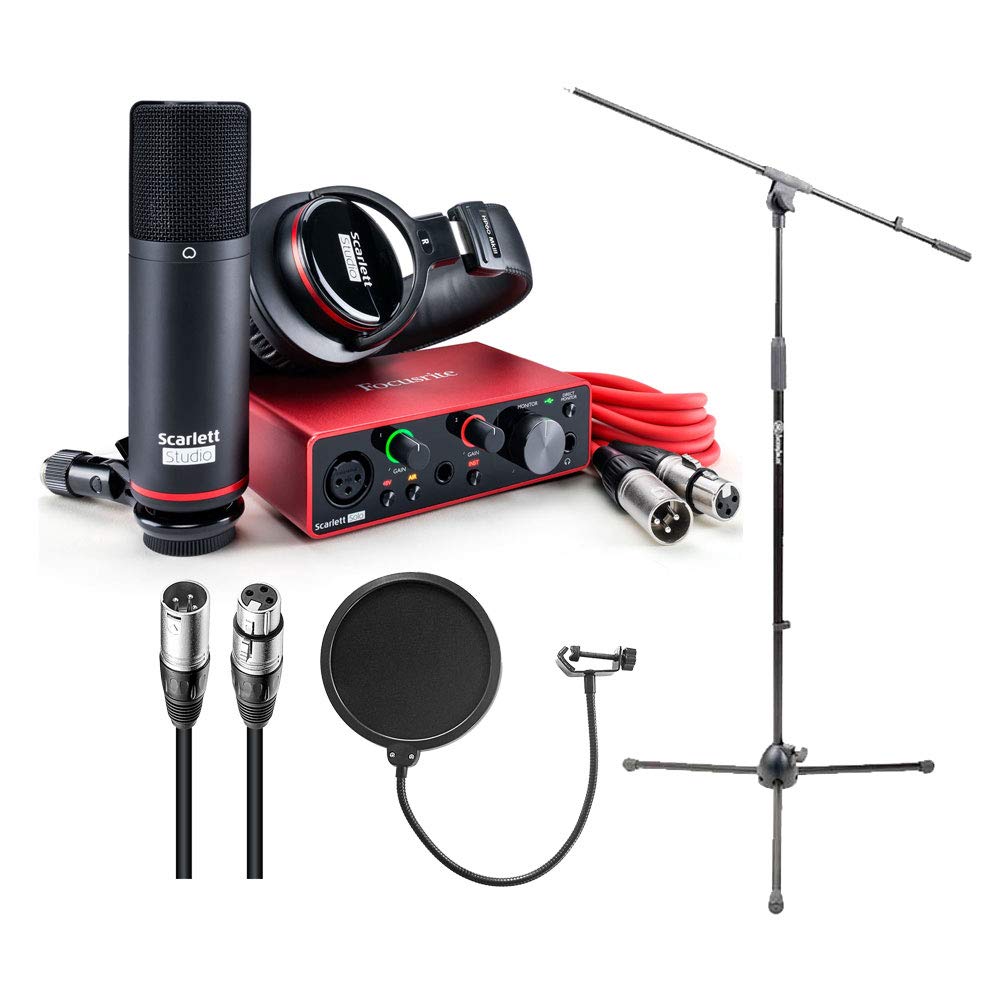 Focusrite Scarlett Solo Studio 3rd Gen USB Audio Interface Bundle with Boom Stand, XLR Cable and Pop Filter (4 Items)