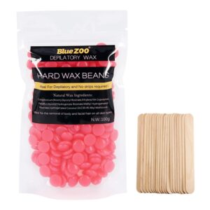 vtrem 100g hard wax beans painless hair removal kit with 20pcs wax spatulas strawberry flavor solid depilatory wax for face, eyebrow, back, chest, bikini areas, legs (red)