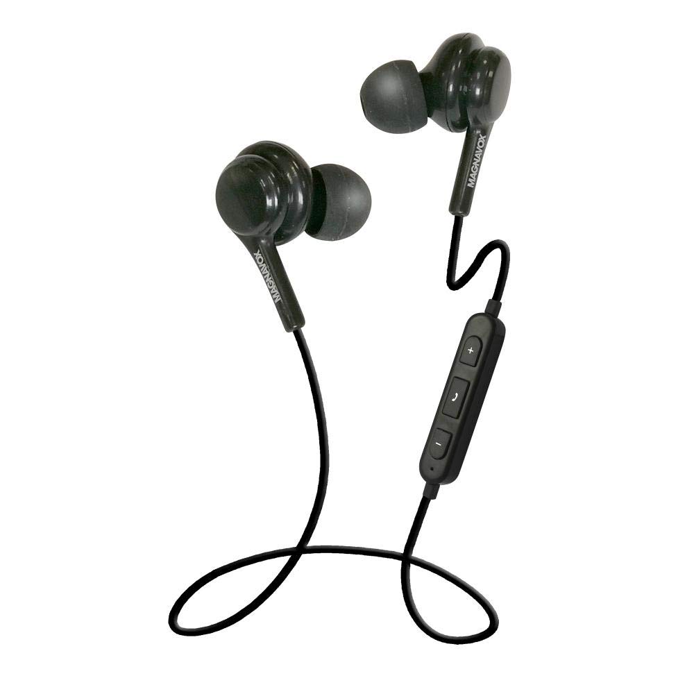 Magnavox MBH552-BK in-Ear Stereo Ear Buds with Microphone and Bluetooth Wireless Technology in Black | Available Black and White | Extended Music Playtime |