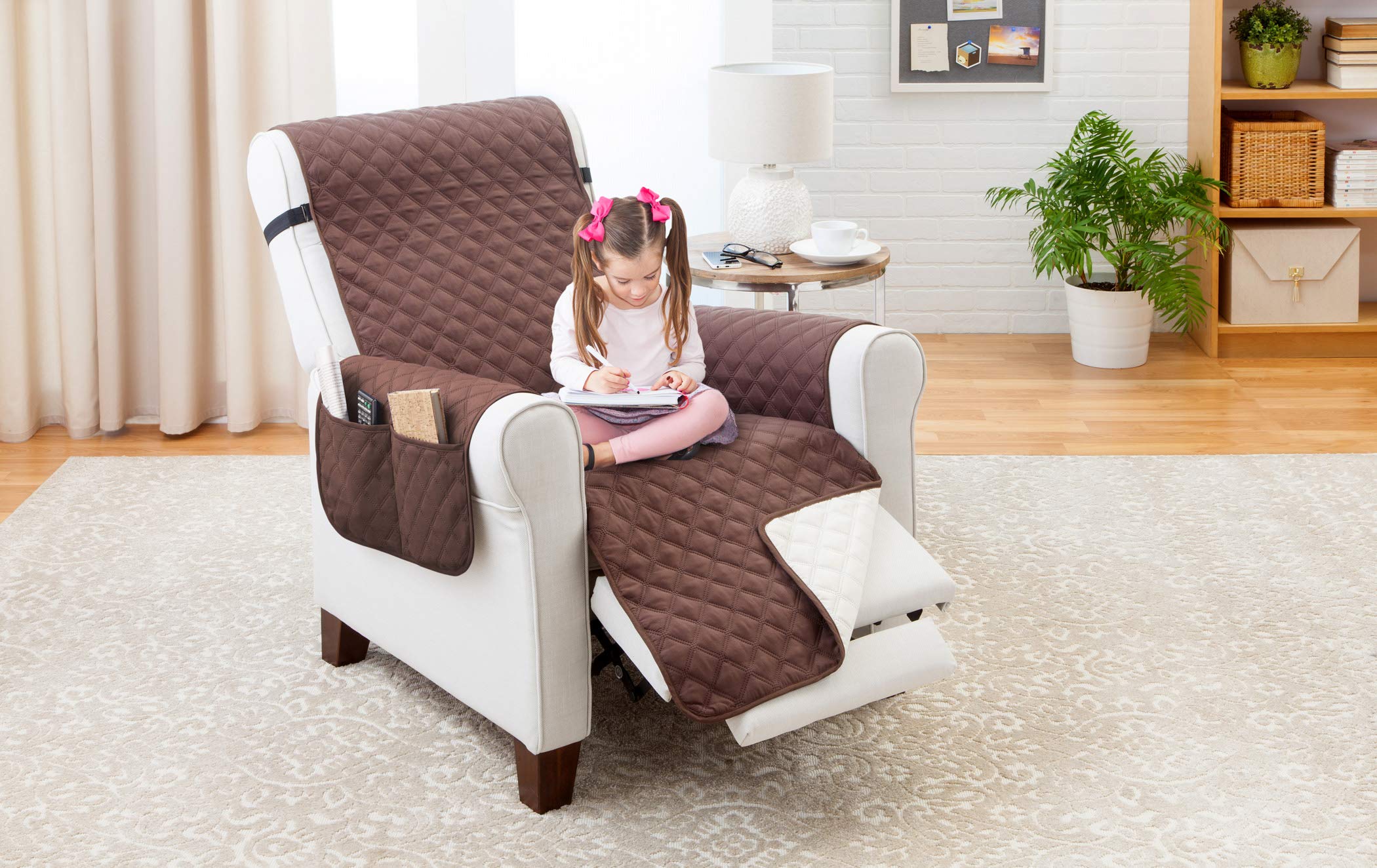 Couch Guard XL Recliner/Chair Cover - Stylish Sofa Slipcover - Shield & Protects from Pets, Kids, Stains - Reversible, Convenient Pocket, Easy Wash & Dry - Chocolate/Tan