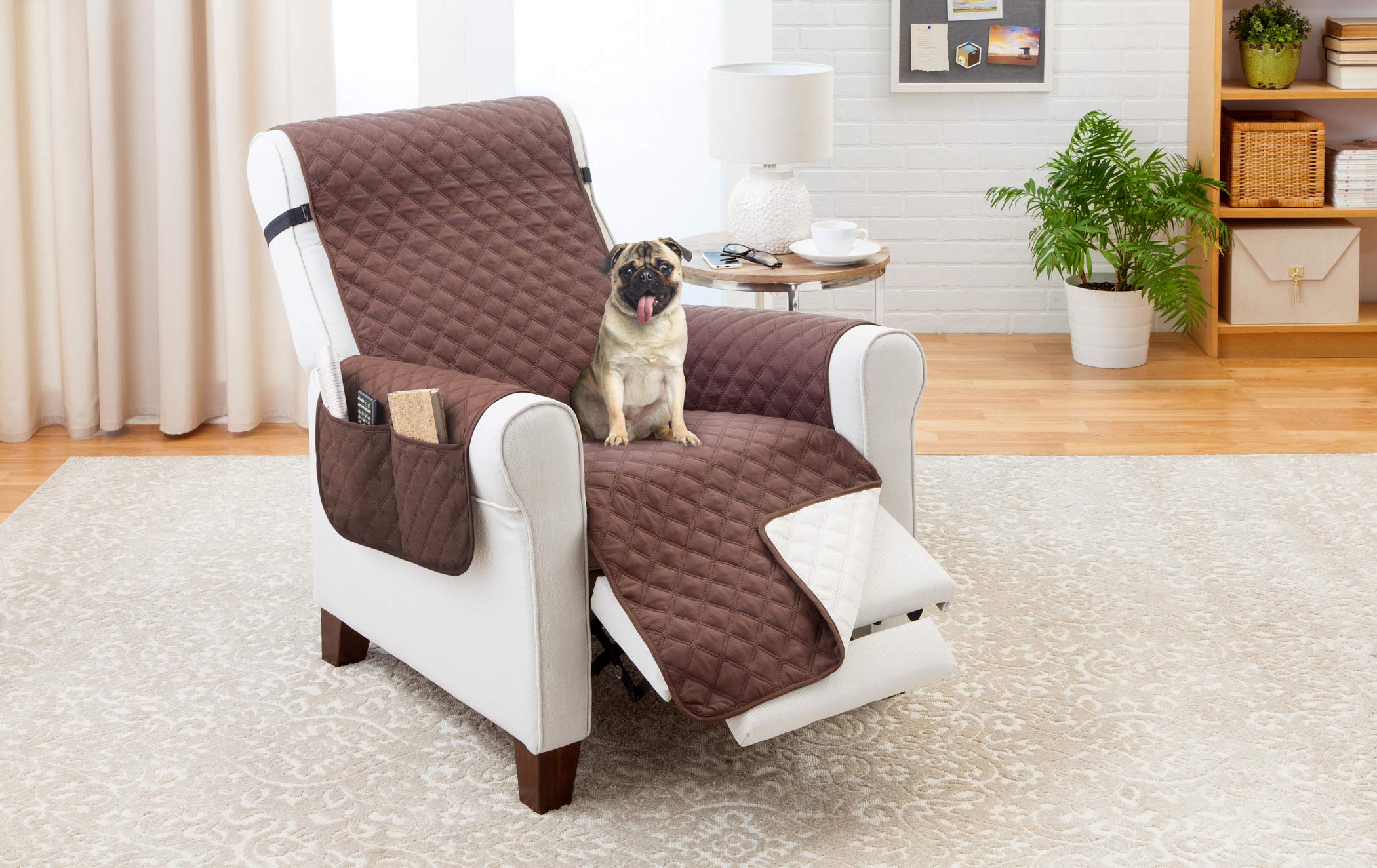 Couch Guard XL Recliner/Chair Cover - Stylish Sofa Slipcover - Shield & Protects from Pets, Kids, Stains - Reversible, Convenient Pocket, Easy Wash & Dry - Chocolate/Tan