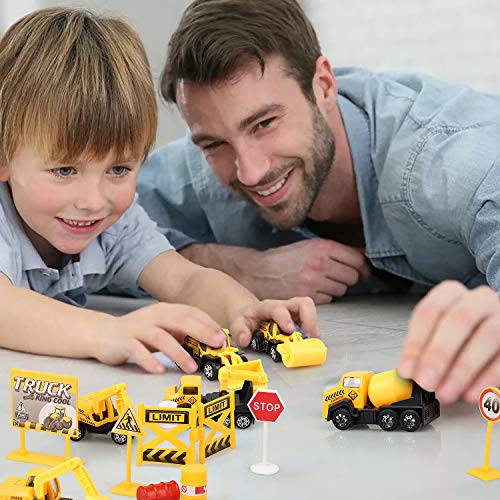 TOY Life 28 PCS Construction Toys Construction Cake Topper, Small Construction Vehicles, Sandbox Toys for Boys, Small Construction Car Truck Excavator Toys Construction Party Favors Gifts for Boys