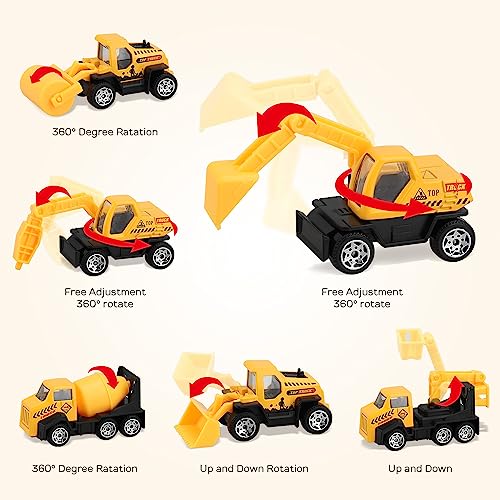 TOY Life 28 PCS Construction Toys Construction Cake Topper, Small Construction Vehicles, Sandbox Toys for Boys, Small Construction Car Truck Excavator Toys Construction Party Favors Gifts for Boys