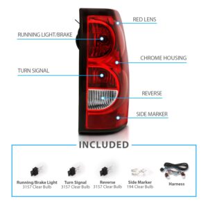 AmeriLite for 2003-2006 Chevy Silverado OE Style Ruby Red Replacement Taillights Rear Brake Lamp Set with Incandescent Bulbs and Harness Vehicle Light Assembly - Passenger and Driver Side