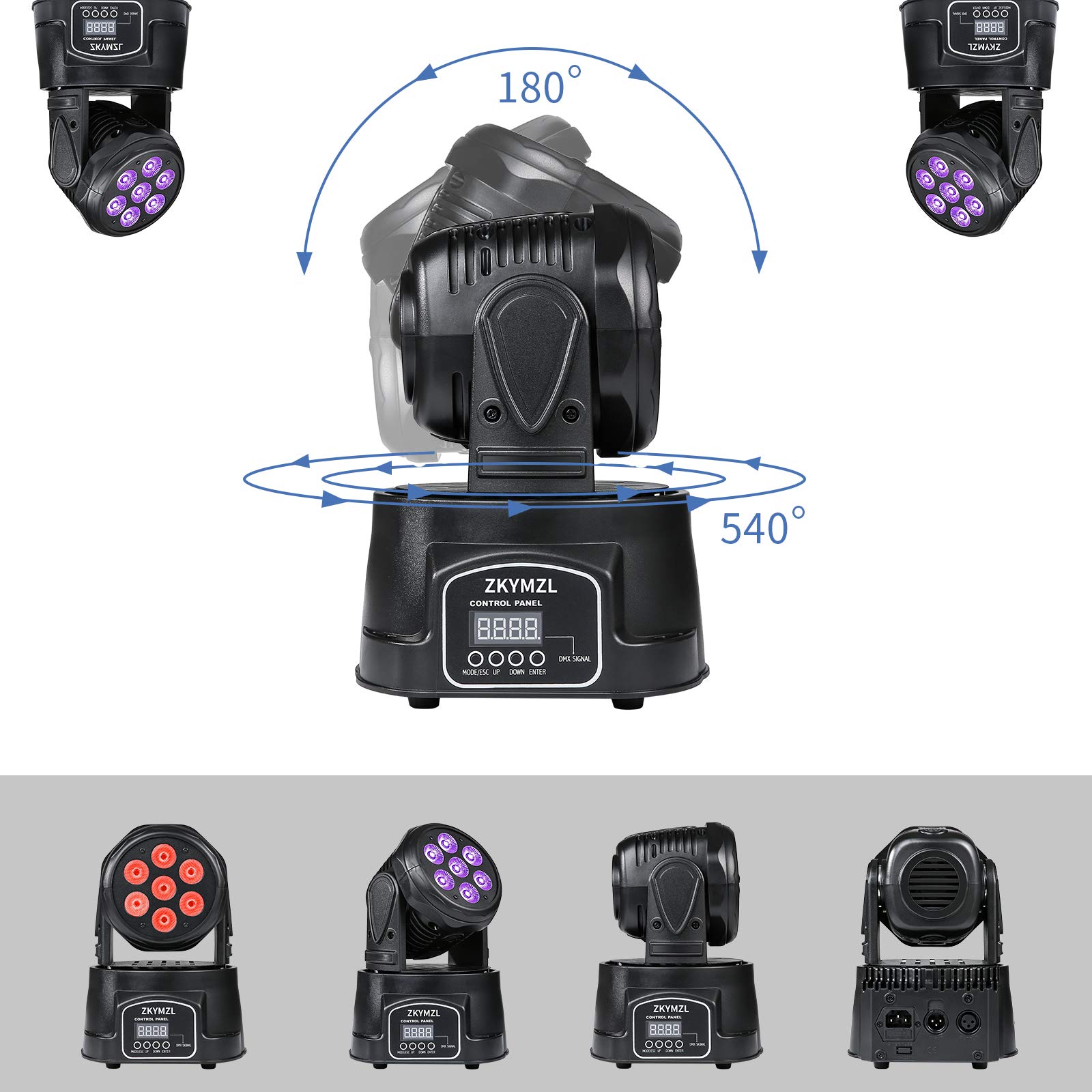 ZKYMZL Moving Head Light 7x12W LED RGBW (4 in 1) Color Lighting Effect 9/14 CH by DMX Control for DJ Show Bar Party Wedding Disco KTV...