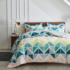 uozzi bedding comforter set queen size 3 pieces colorful style yellow green cubes triangles print reversible down alternative 800 tc kids adult duvet sets