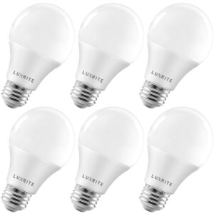 luxrite a19 led bulb 75w equivalent, 1100 lumens, 5000k bright white, dimmable standard led light bulbs 11w, enclosed fixture rated, energy star, e26 medium base - indoor and outdoor (6 pack)