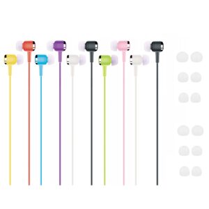 gadget.cool wired earbuds 10 pack bulk, balanced stereo sound and bass in-ear headphones with ear tip replacements for iphone android smartphone tablet laptop computer school classroom