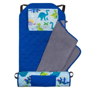 wildkin kids modern nap mat with reusable pillow for boys & girls, perfect for elementary sleeping mat, features elastic corner straps, soft cotton blend materials nap mat for kids (dinosaur land)