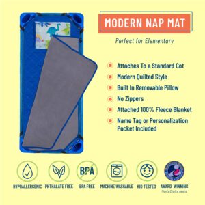 Wildkin Kids Modern Nap Mat with Reusable Pillow for Boys & Girls, Perfect for Elementary Sleeping Mat, Features Elastic Corner Straps, Soft Cotton Blend Materials Nap Mat for Kids (Dinosaur Land)