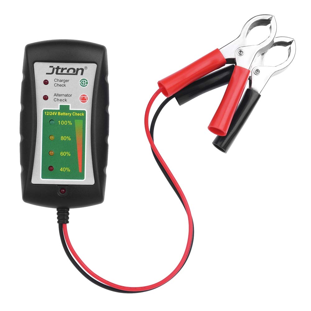 Jtron Automotive Battery Tester 12V-24V, Load Tester LED Digital Alternator Tester Analyzer Auto Motorcycle System Analyzer, 6 LED Diagnostic Tool Repair Tool Auto Battery Tester for All Batteries