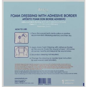 Foam Wound Dressing with Adhesive Border 6.5" x 6.5" Central Foam: 4.1" x 4.1" Thickness 5 mm 5 per Box by Areza Medical