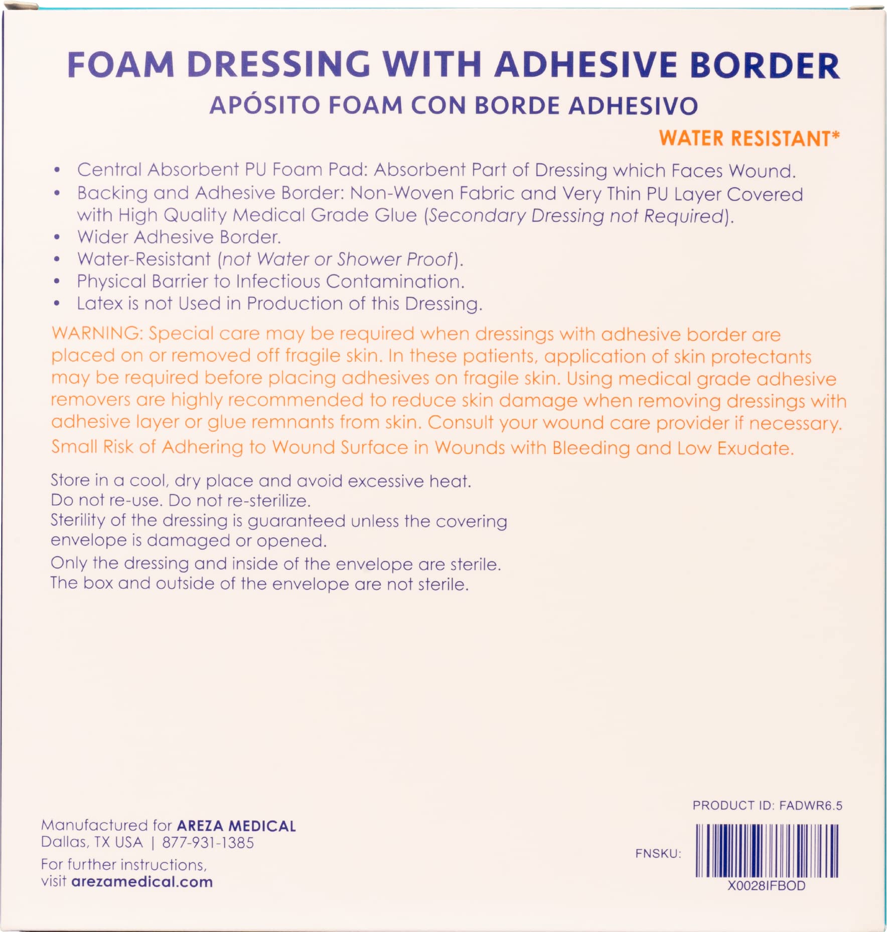 Foam Wound Dressing with Adhesive Border 6.5" x 6.5" Central Foam: 4.1" x 4.1" Thickness 5 mm 5 per Box by Areza Medical