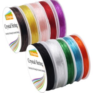 eutenghao 10 packs crystal string 0.8mm elastic string elastic cord stretchy bracelet string bead cord for bracelet, beading jewelry making（10 colors, 150m）