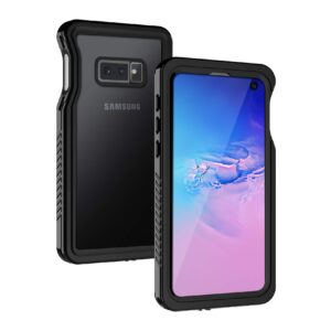 lanhiem samsung galaxy s10e case, ip68 waterproof dustproof shockproof case with built-in screen protector, full body sealed underwater protective clear cover for samsung s10e, black