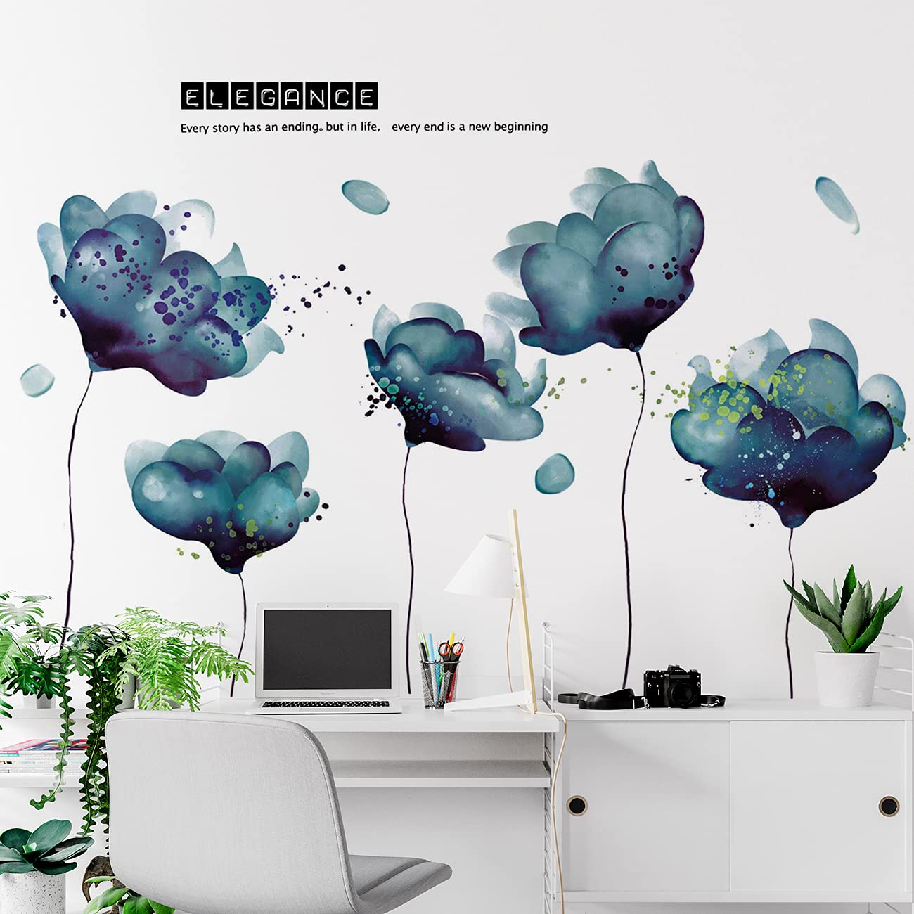 LiveGallery Removable Kids Room Wall Decoration Art Decor DIY Blue Flower Wall Decals Floral Wall Stickers Murals for Baby Bedroom Girls Boys Nursery Rooms Bathroom Living Room Wall Corner (Flower)